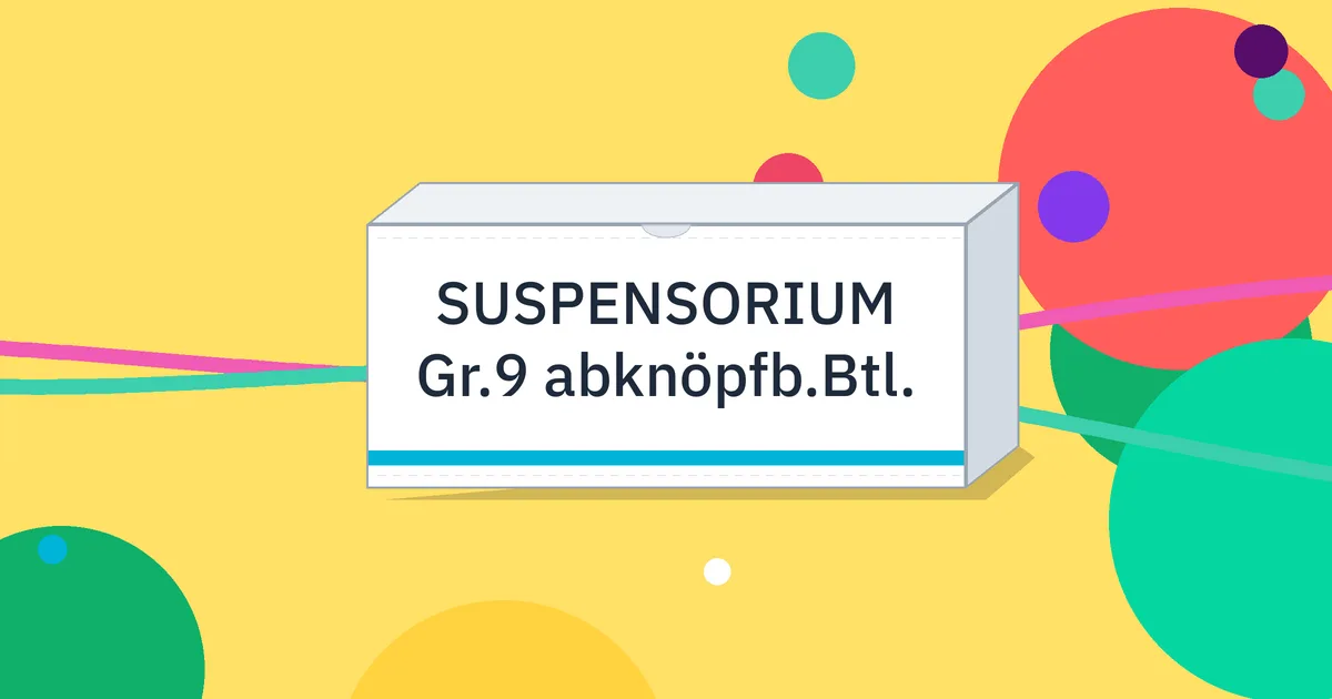 Symbolbild: Packung mit der Aufschrift SUSPENSORIUM Gr.9 abknöpfb.Btl. (PZN 04865470) – Verfügbarkeit und Bezug in Apotheken in Frankfurt am Main