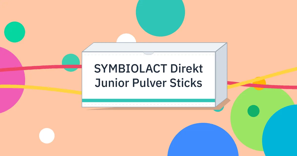 Symbolbild: Packung mit der Aufschrift SYMBIOLACT Direkt Junior Pulver Sticks (PZN 19714216) – Verfügbarkeit und Bezug in Apotheken in Frankfurt am Main
