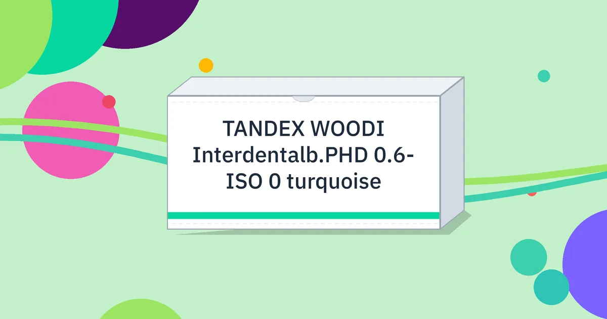 Symbolbild: Packung mit der Aufschrift TANDEX WOODI Interdentalb.PHD 0.6-ISO 0 turquoise (PZN 17165366) – Verfügbarkeit und Bezug in Apotheken in Frankfurt am Main