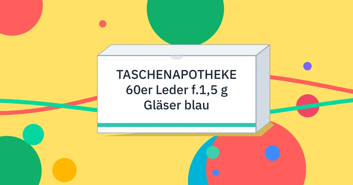 Symbolbild: Packung mit der Aufschrift TASCHENAPOTHEKE 60er Leder f.1,5 g Gläser blau (PZN 11613616) – Verfügbarkeit und Bezug in Apotheken in Frankfurt am Main