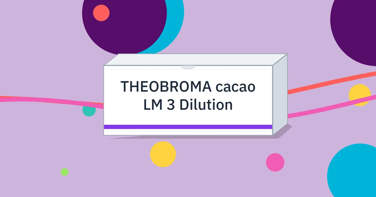 Symbolbild: Packung mit der Aufschrift THEOBROMA cacao LM 3 Dilution (PZN 13219645) – Verfügbarkeit und Bezug in Apotheken in Frankfurt am Main