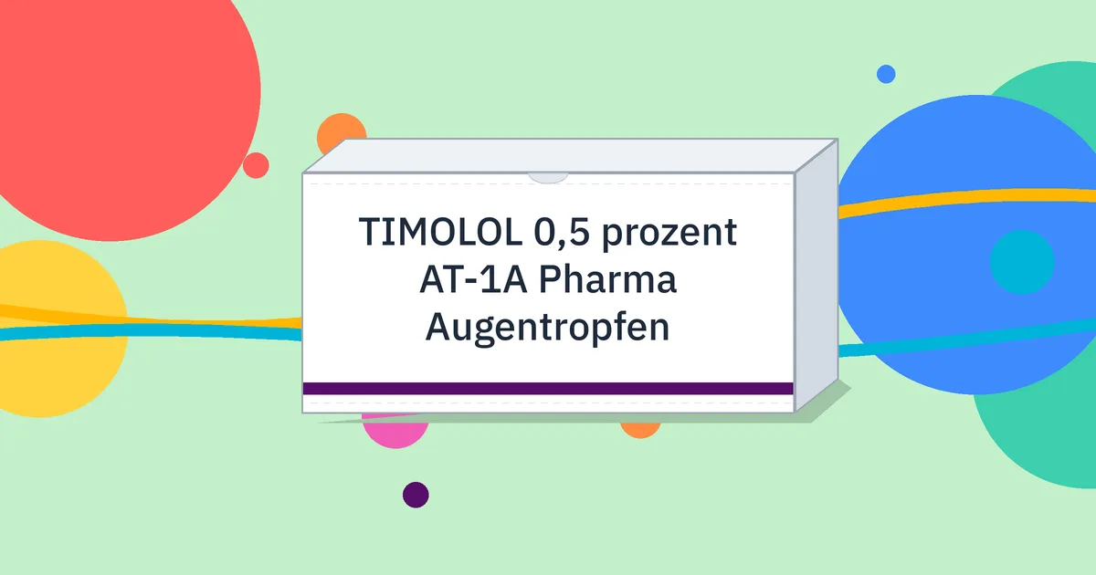 Symbolbild: Packung mit der Aufschrift TIMOLOL 0,5 prozent AT-1A Pharma Augentropfen (PZN 06324258) – Verfügbarkeit und Bezug in Apotheken in Frankfurt am Main