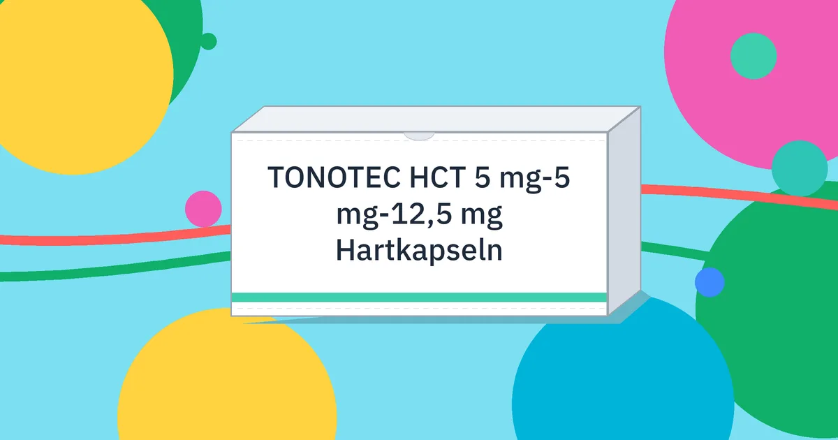 Symbolbild: Packung mit der Aufschrift TONOTEC HCT 5 mg-5 mg-12,5 mg Hartkapseln (PZN 14408934) – Verfügbarkeit und Bezug in Apotheken in Frankfurt am Main