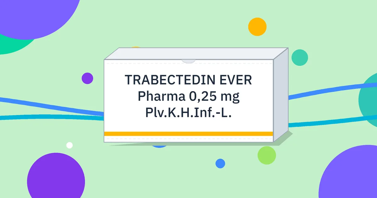 Symbolbild: Packung mit der Aufschrift TRABECTEDIN EVER Pharma 0,25 mg Plv.K.H.Inf.-L. (PZN 18721473) – Verfügbarkeit und Bezug in Apotheken in Frankfurt am Main