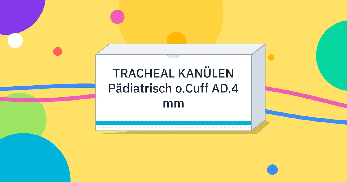 Symbolbild: Packung mit der Aufschrift TRACHEAL KANÜLEN Pädiatrisch o.Cuff AD.4 mm (PZN 09217304) – Verfügbarkeit und Bezug in Apotheken in Frankfurt am Main