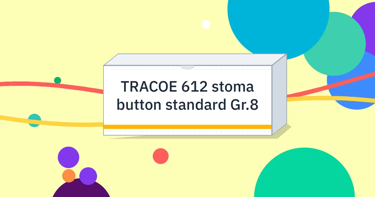 Symbolbild: Packung mit der Aufschrift TRACOE 612 stoma button standard Gr.8 (PZN 02723607) – Verfügbarkeit und Bezug in Apotheken in Frankfurt am Main