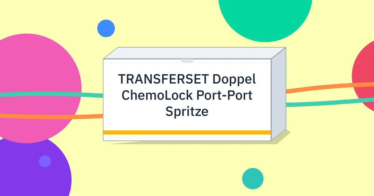 Symbolbild: Packung mit der Aufschrift TRANSFERSET Doppel ChemoLock Port-Port Spritze (PZN 19443711) – Verfügbarkeit und Bezug in Apotheken in Frankfurt am Main