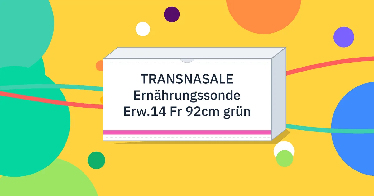 Symbolbild: Packung mit der Aufschrift TRANSNASALE Ernährungssonde Erw.14 Fr 92cm grün (PZN 19996953) – Verfügbarkeit und Bezug in Apotheken in Frankfurt am Main