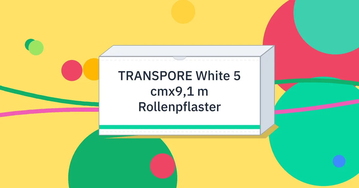 Symbolbild: Packung mit der Aufschrift TRANSPORE White 5 cmx9,1 m Rollenpflaster (PZN 00150662) – Verfügbarkeit und Bezug in Apotheken in Frankfurt am Main