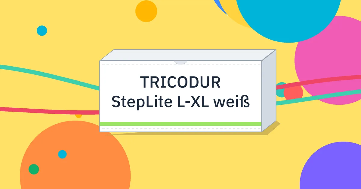 Symbolbild: Packung mit der Aufschrift TRICODUR StepLite L-XL weiß (PZN 07295375) – Verfügbarkeit und Bezug in Apotheken in Frankfurt am Main