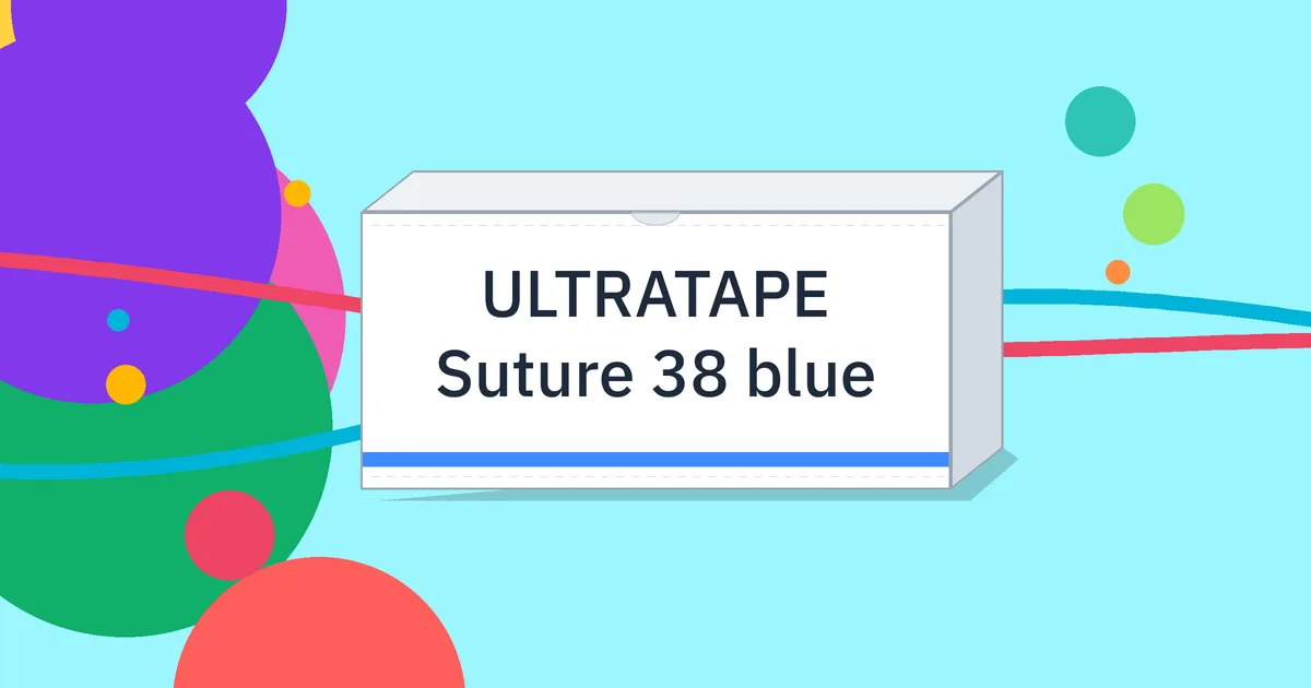 Symbolbild: Packung mit der Aufschrift ULTRATAPE Suture 38 blue (PZN 12143609) – Verfügbarkeit und Bezug in Apotheken in Frankfurt am Main