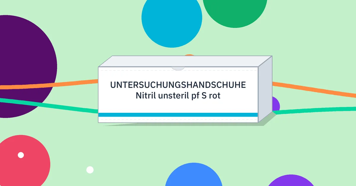 Symbolbild: Packung mit der Aufschrift UNTERSUCHUNGSHANDSCHUHE Nitril unsteril pf S rot (PZN 14399891) – Verfügbarkeit und Bezug in Apotheken in Frankfurt am Main
