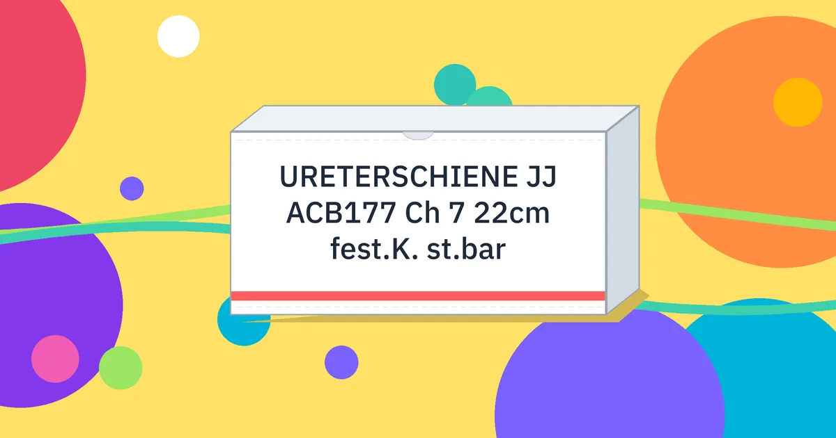Symbolbild: Packung mit der Aufschrift URETERSCHIENE JJ ACB177 Ch 7 22cm fest.K. st.bar (PZN 00752266) – Verfügbarkeit und Bezug in Apotheken in Frankfurt am Main