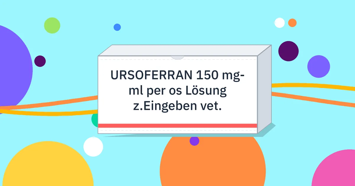 Symbolbild: Packung mit der Aufschrift URSOFERRAN 150 mg-ml per os Lösung z.Eingeben vet. (PZN 09942057) – Verfügbarkeit und Bezug in Apotheken in Frankfurt am Main