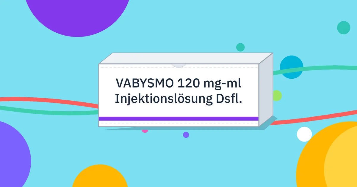 Symbolbild: Packung mit der Aufschrift VABYSMO 120 mg-ml Injektionslösung Dsfl. (PZN 18829408) – Verfügbarkeit und Bezug in Apotheken in Frankfurt am Main