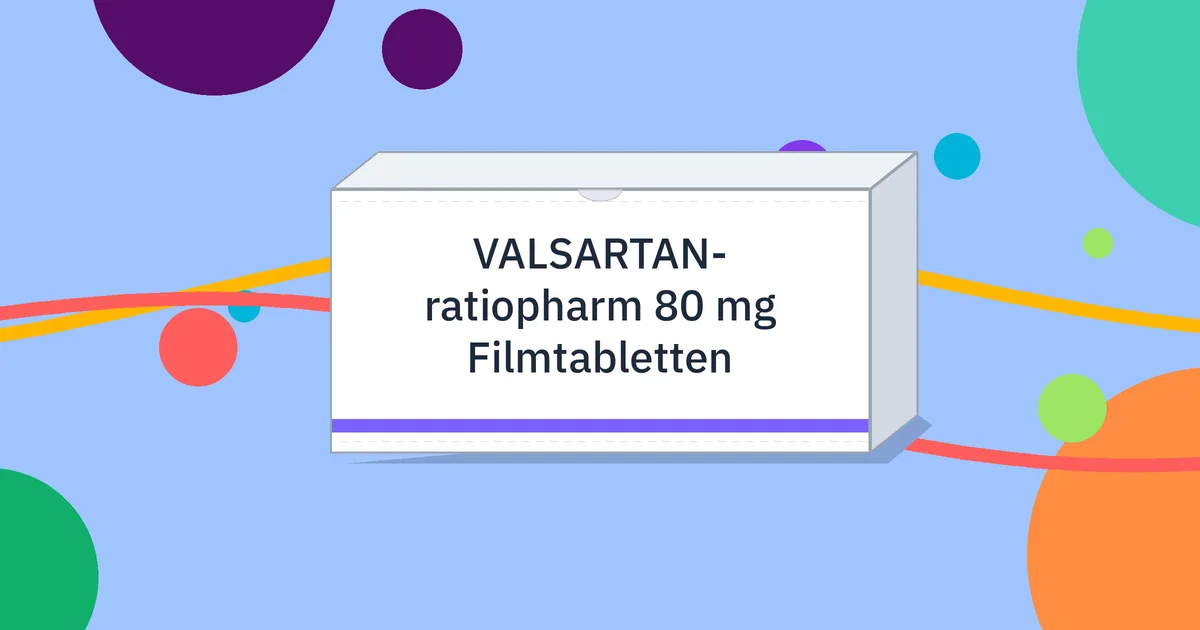 Symbolbild: Packung mit der Aufschrift VALSARTAN-ratiopharm 80 mg Filmtabletten (PZN 06906233) – Verfügbarkeit und Bezug in Apotheken in Frankfurt am Main