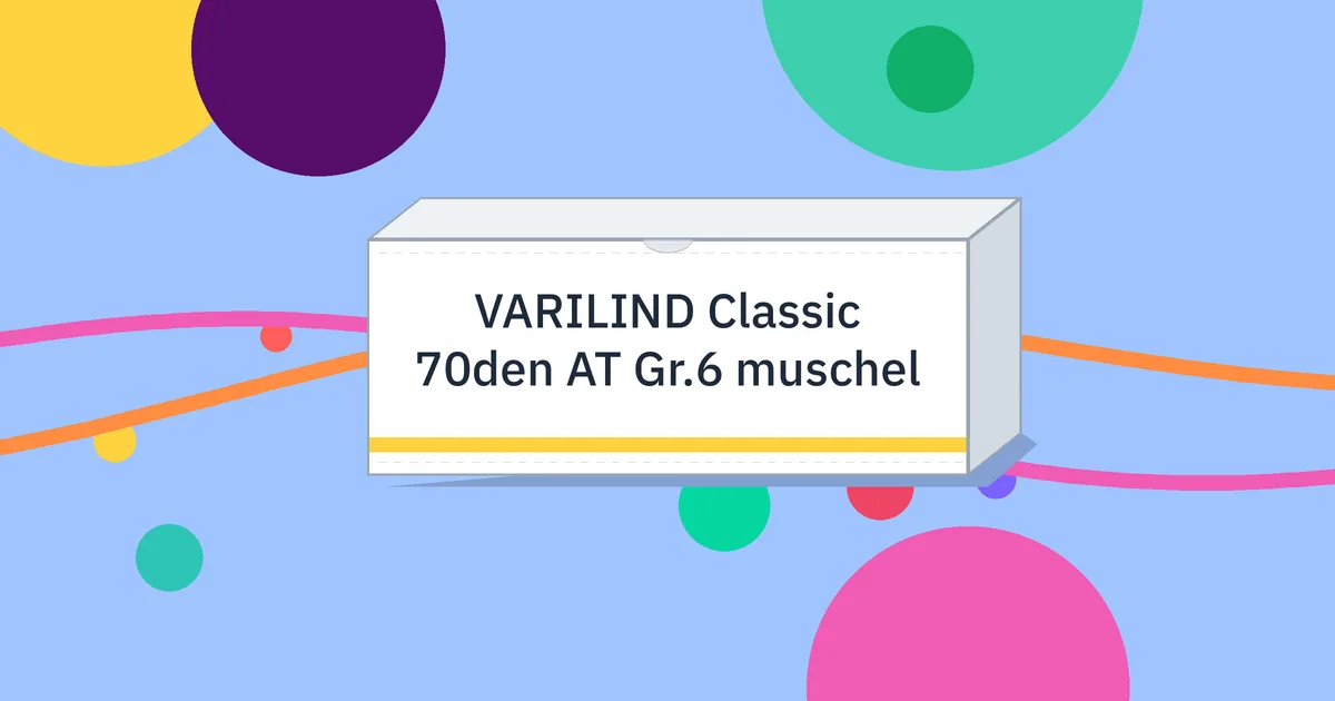 Symbolbild: Packung mit der Aufschrift VARILIND Classic 70den AT Gr.6 muschel (PZN 09522042) – Verfügbarkeit und Bezug in Apotheken in Frankfurt am Main