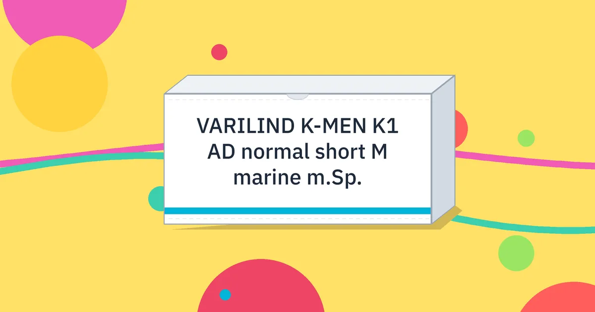 Symbolbild: Packung mit der Aufschrift VARILIND K-MEN K1 AD normal short M marine m.Sp. (PZN 20568926) – Verfügbarkeit und Bezug in Apotheken in Frankfurt am Main