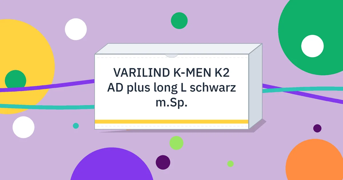 Symbolbild: Packung mit der Aufschrift VARILIND K-MEN K2 AD plus long L schwarz m.Sp. (PZN 20569676) – Verfügbarkeit und Bezug in Apotheken in Frankfurt am Main
