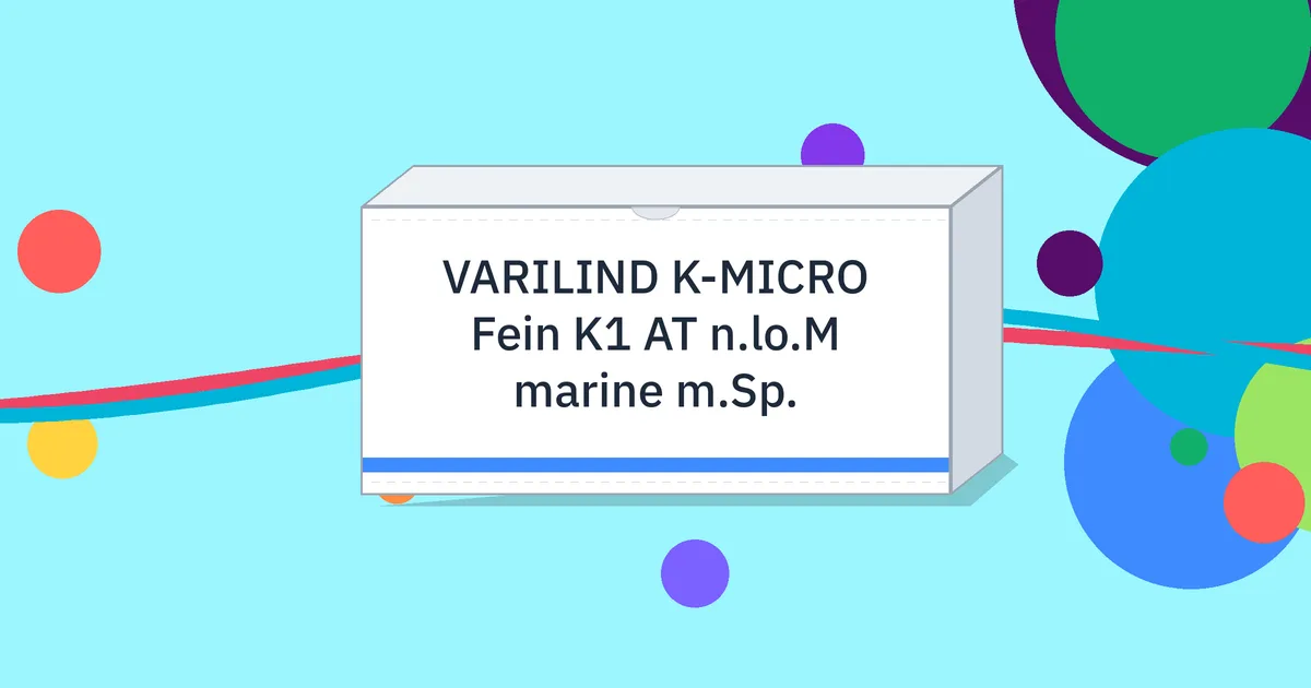 Symbolbild: Packung mit der Aufschrift VARILIND K-MICRO Fein K1 AT n.lo.M marine m.Sp. (PZN 20551989) – Verfügbarkeit und Bezug in Apotheken in Frankfurt am Main