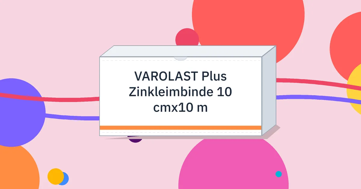 Symbolbild: Packung mit der Aufschrift VAROLAST Plus Zinkleimbinde 10 cmx10 m (PZN 01031646) – Verfügbarkeit und Bezug in Apotheken in Frankfurt am Main