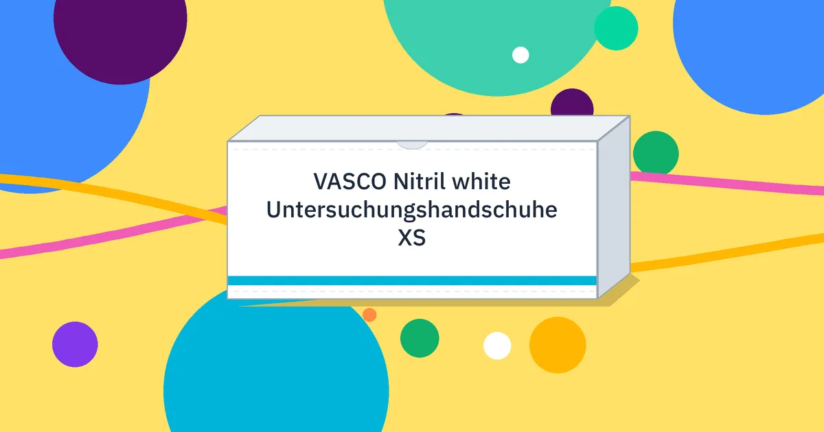 Symbolbild: Packung mit der Aufschrift VASCO Nitril white Untersuchungshandschuhe XS (PZN 08815204) – Verfügbarkeit und Bezug in Apotheken in Frankfurt am Main