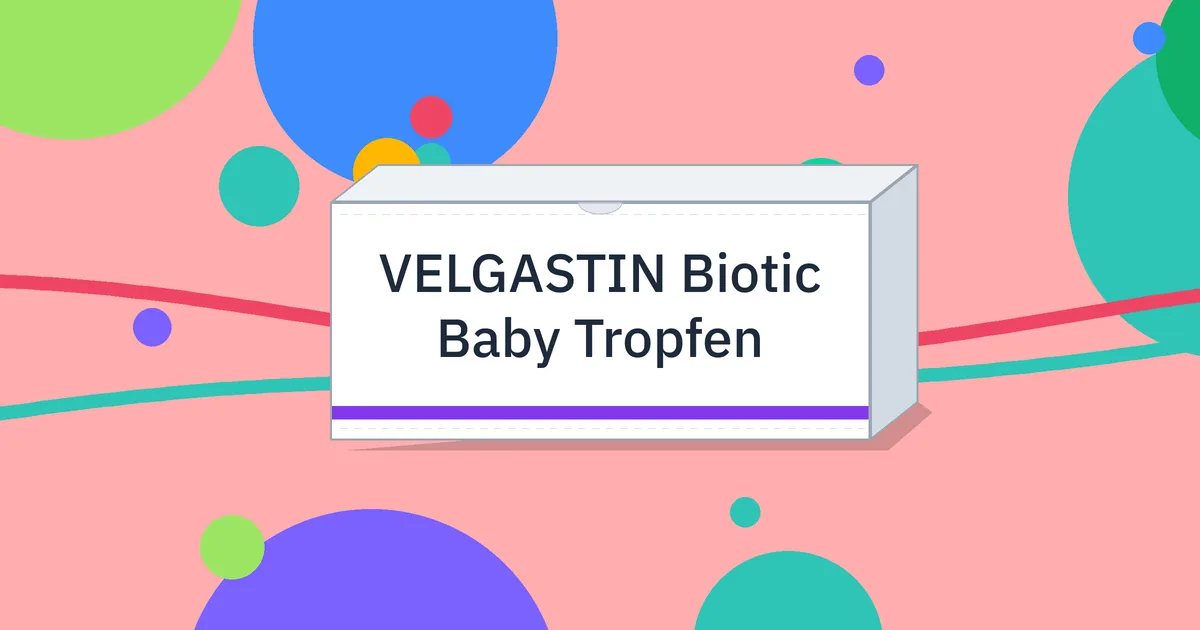 Symbolbild: Packung mit der Aufschrift VELGASTIN Biotic Baby Tropfen (PZN 18910493) – Verfügbarkeit und Bezug in Apotheken in Frankfurt am Main
