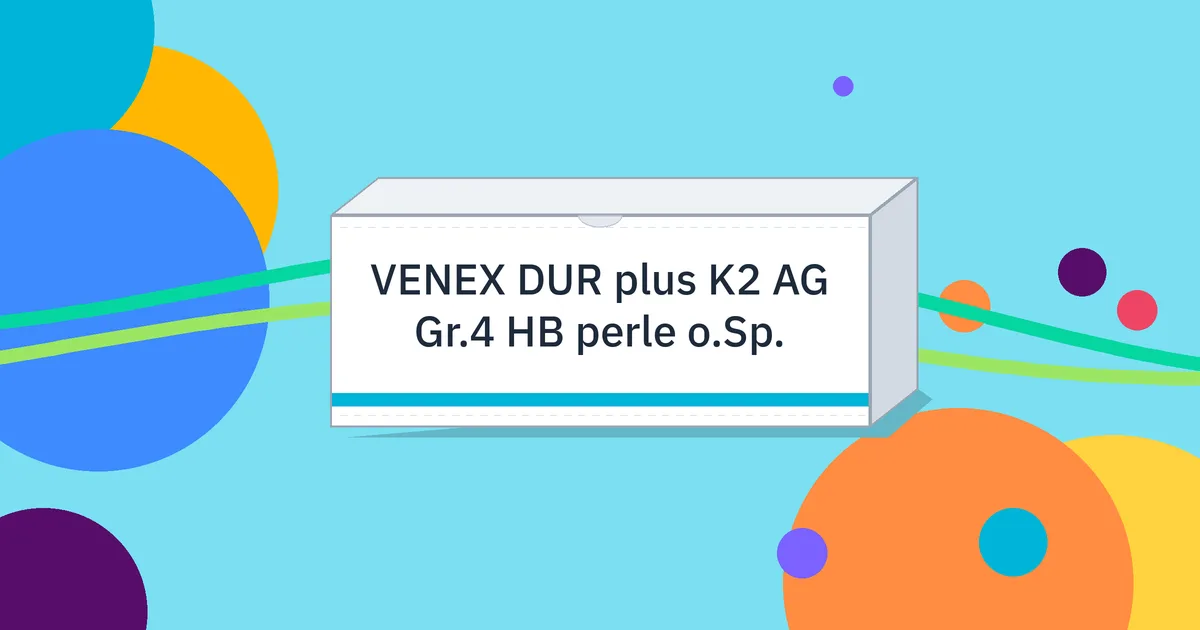Symbolbild: Packung mit der Aufschrift VENEX DUR plus K2 AG Gr.4 HB perle o.Sp. (PZN 03237412) – Verfügbarkeit und Bezug in Apotheken in Frankfurt am Main