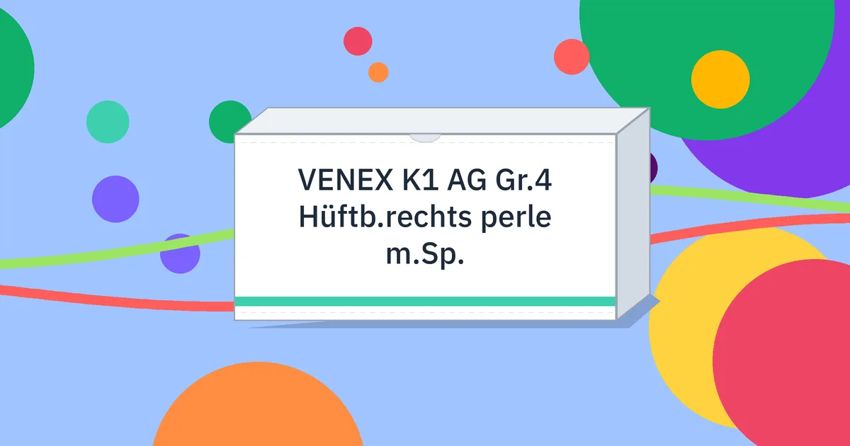 Symbolbild: Packung mit der Aufschrift VENEX K1 AG Gr.4 Hüftb.rechts perle m.Sp. (PZN 03202425) – Verfügbarkeit und Bezug in Apotheken in Frankfurt am Main