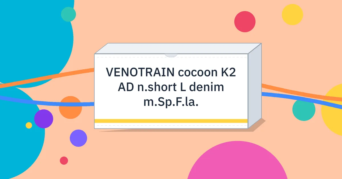 Symbolbild: Packung mit der Aufschrift VENOTRAIN cocoon K2 AD n.short L denim m.Sp.F.la. (PZN 19199116) – Verfügbarkeit und Bezug in Apotheken in Frankfurt am Main