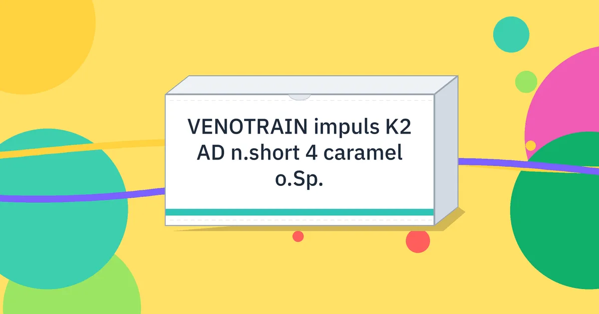 Symbolbild: Packung mit der Aufschrift VENOTRAIN impuls K2 AD n.short 4 caramel o.Sp. (PZN 08425578) – Verfügbarkeit und Bezug in Apotheken in Frankfurt am Main
