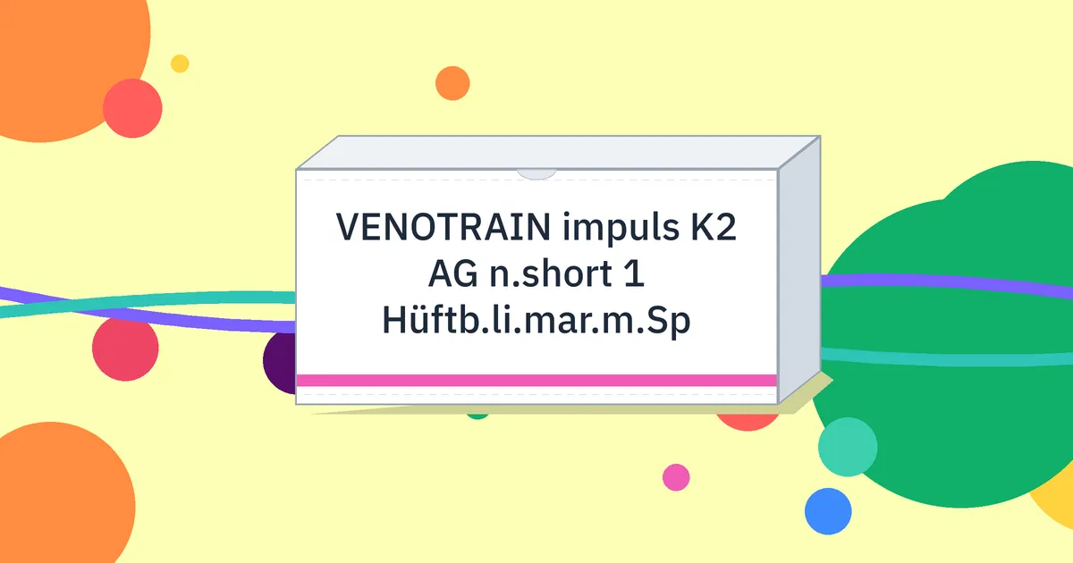 Symbolbild: Packung mit der Aufschrift VENOTRAIN impuls K2 AG n.short 1 Hüftb.li.mar.m.Sp (PZN 15218727) – Verfügbarkeit und Bezug in Apotheken in Frankfurt am Main