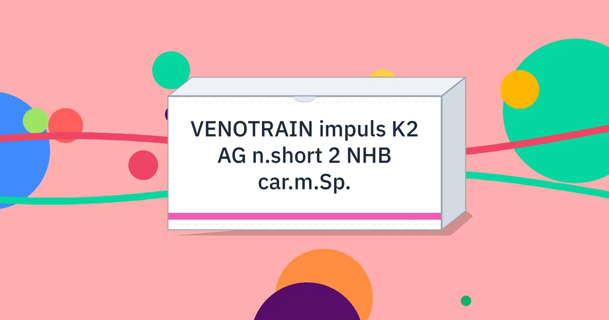 Symbolbild: Packung mit der Aufschrift VENOTRAIN impuls K2 AG n.short 2 NHB car.m.Sp. (PZN 00505562) – Verfügbarkeit und Bezug in Apotheken in Frankfurt am Main