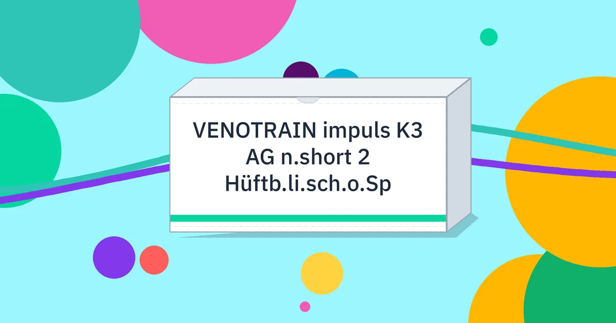 Symbolbild: Packung mit der Aufschrift VENOTRAIN impuls K3 AG n.short 2 Hüftb.li.sch.o.Sp (PZN 10295858) – Verfügbarkeit und Bezug in Apotheken in Frankfurt am Main