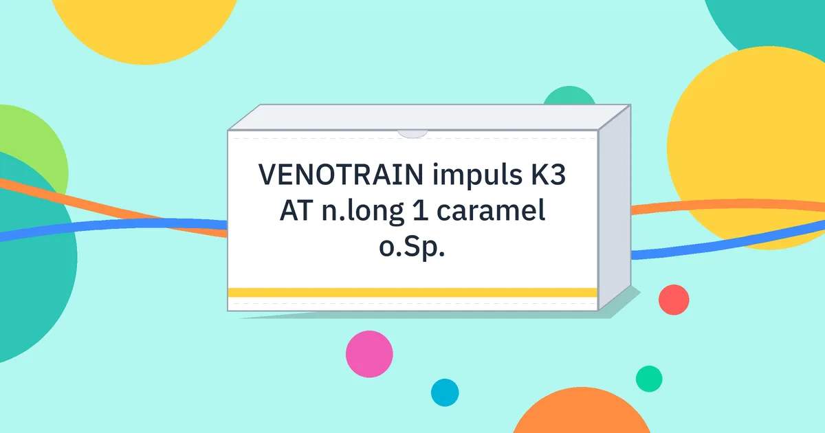 Symbolbild: Packung mit der Aufschrift VENOTRAIN impuls K3 AT n.long 1 caramel o.Sp. (PZN 19355237) – Verfügbarkeit und Bezug in Apotheken in Frankfurt am Main