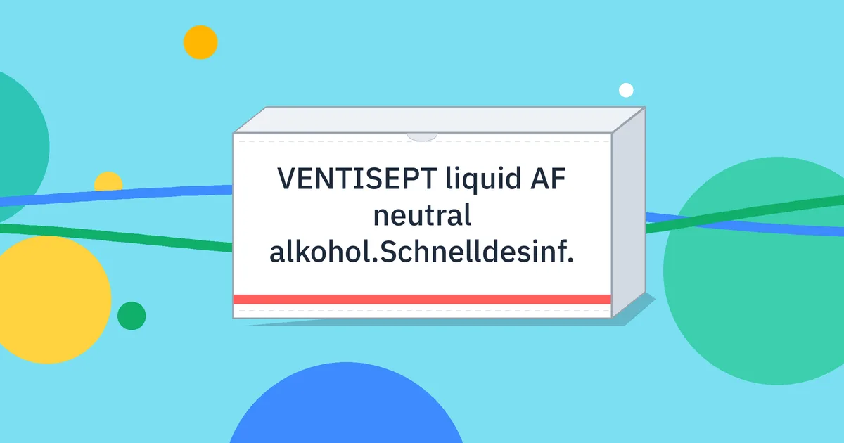 Symbolbild: Packung mit der Aufschrift VENTISEPT liquid AF neutral alkohol.Schnelldesinf. (PZN 06920664) – Verfügbarkeit und Bezug in Apotheken in Frankfurt am Main