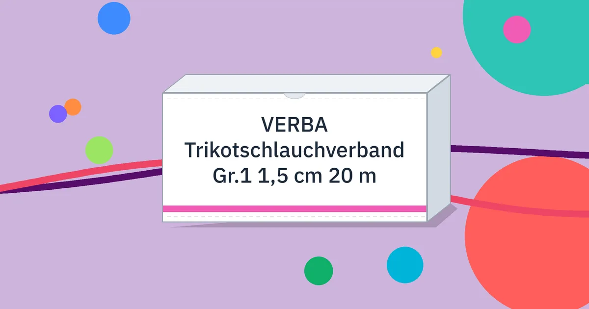 Symbolbild: Packung mit der Aufschrift VERBA Trikotschlauchverband Gr.1 1,5 cm 20 m (PZN 07623313) – Verfügbarkeit und Bezug in Apotheken in Frankfurt am Main