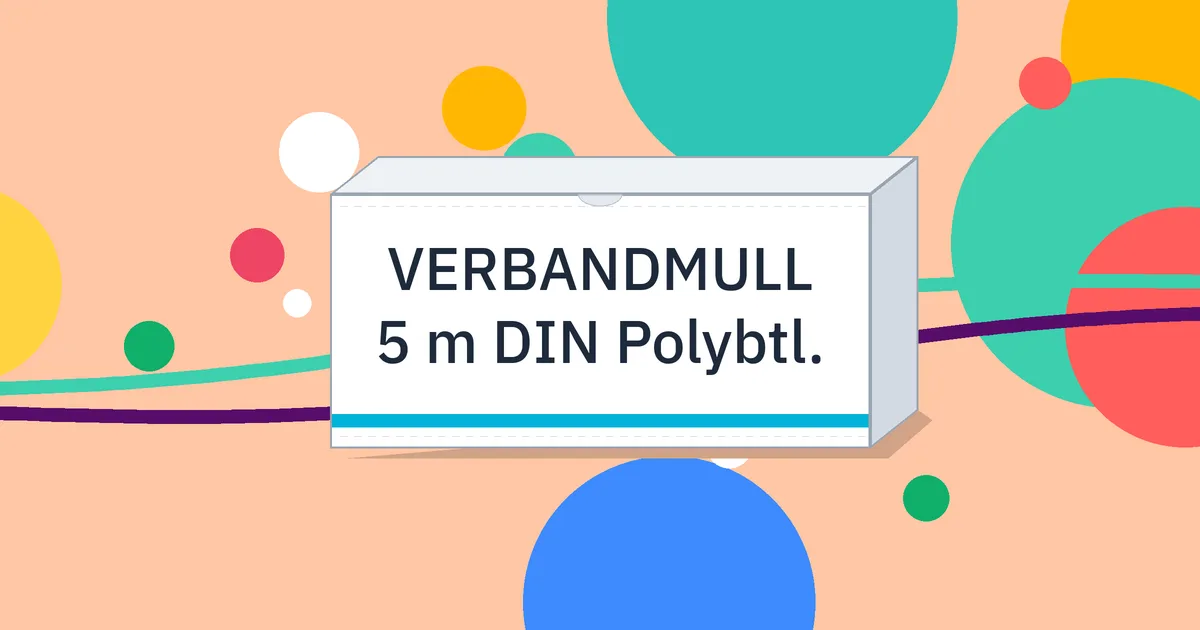 Symbolbild: Packung mit der Aufschrift VERBANDMULL 5 m DIN Polybtl. (PZN 01721629) – Verfügbarkeit und Bezug in Apotheken in Frankfurt am Main
