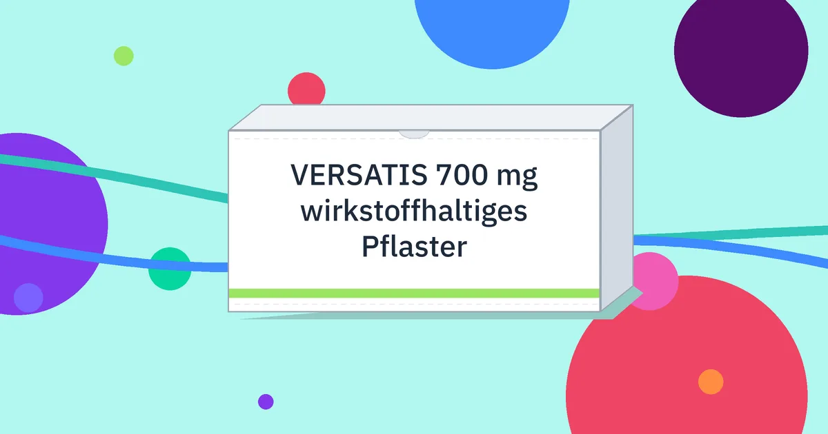 Symbolbild: Packung mit der Aufschrift VERSATIS 700 mg wirkstoffhaltiges Pflaster (PZN 14440978) – Verfügbarkeit und Bezug in Apotheken in Frankfurt am Main