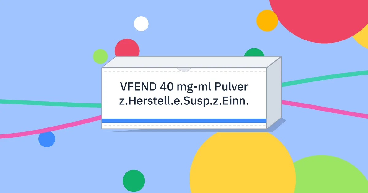 Symbolbild: Packung mit der Aufschrift VFEND 40 mg-ml Pulver z.Herstell.e.Susp.z.Einn. (PZN 17183884) – Verfügbarkeit und Bezug in Apotheken in Frankfurt am Main