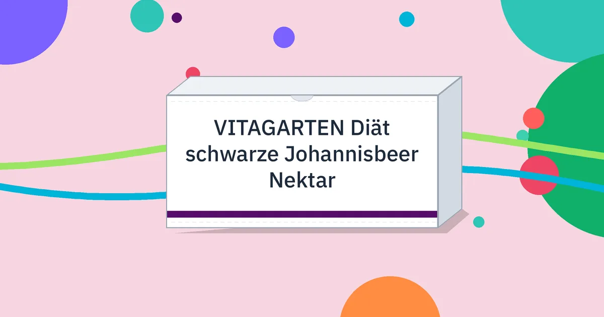 Symbolbild: Packung mit der Aufschrift VITAGARTEN Diät schwarze Johannisbeer Nektar (PZN 04006057) – Verfügbarkeit und Bezug in Apotheken in Frankfurt am Main