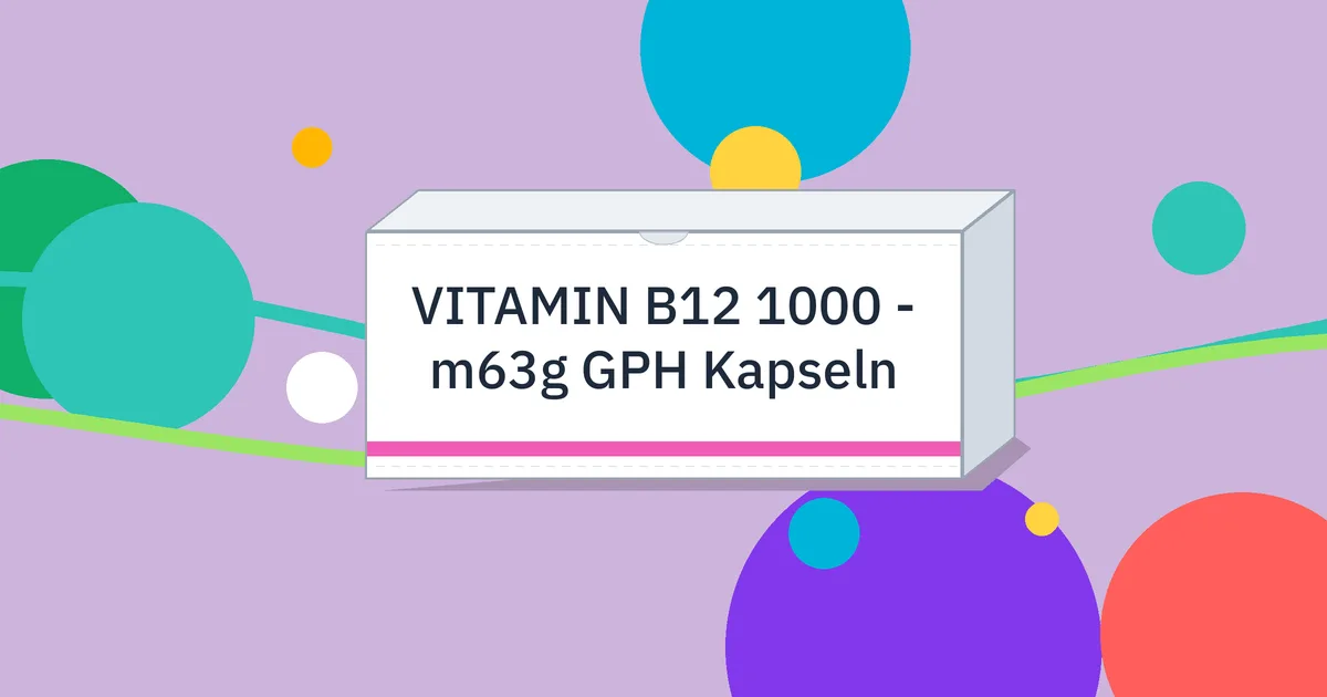 Symbolbild: Packung mit der Aufschrift VITAMIN B12 1000 -m63g GPH Kapseln (PZN 15294757) – Verfügbarkeit und Bezug in Apotheken in Frankfurt am Main