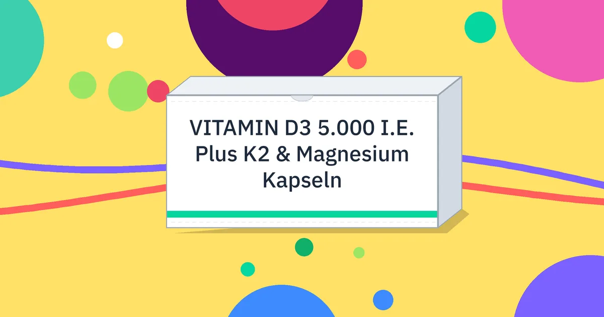 Symbolbild: Packung mit der Aufschrift VITAMIN D3 5.000 I.E. Plus K2 & Magnesium Kapseln (PZN 15737031) – Verfügbarkeit und Bezug in Apotheken in Frankfurt am Main