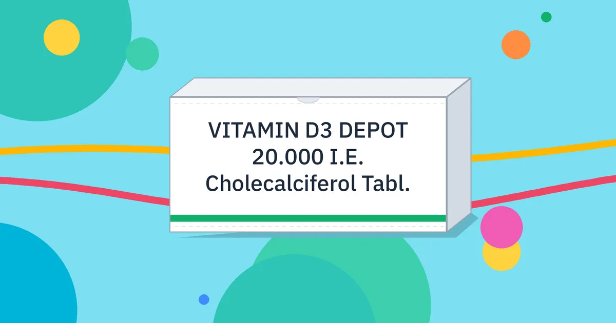 Symbolbild: Packung mit der Aufschrift VITAMIN D3 DEPOT 20.000 I.E. Cholecalciferol Tabl. (PZN 18238506) – Verfügbarkeit und Bezug in Apotheken in Frankfurt am Main