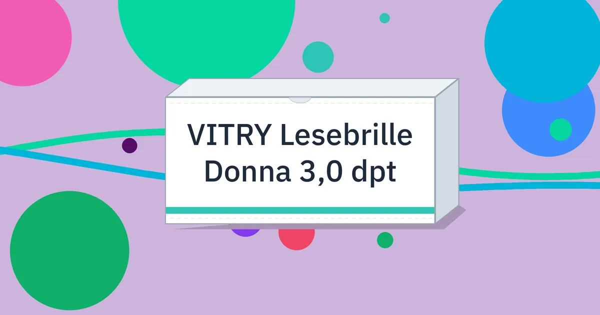 Symbolbild: Packung mit der Aufschrift VITRY Lesebrille Donna 3,0 dpt (PZN 19106468) – Verfügbarkeit und Bezug in Apotheken in Frankfurt am Main