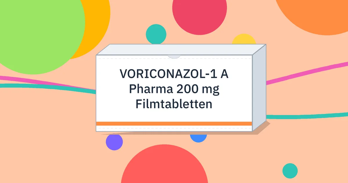 Symbolbild: Packung mit der Aufschrift VORICONAZOL-1 A Pharma 200 mg Filmtabletten (PZN 20193604) – Verfügbarkeit und Bezug in Apotheken in Frankfurt am Main