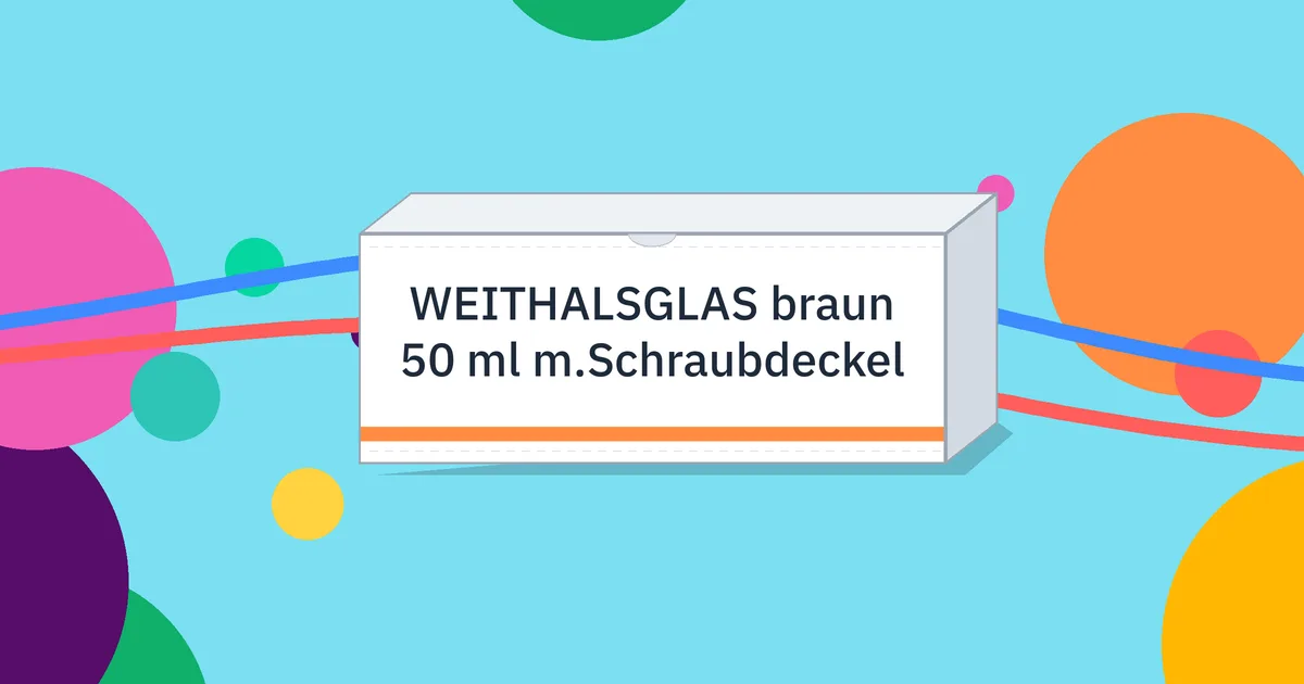 Symbolbild: Packung mit der Aufschrift WEITHALSGLAS braun 50 ml m.Schraubdeckel (PZN 10146874) – Verfügbarkeit und Bezug in Apotheken in Frankfurt am Main