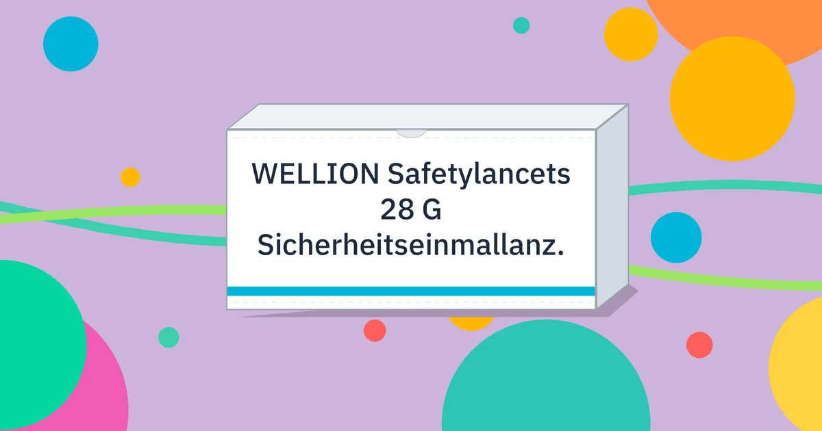 Symbolbild: Packung mit der Aufschrift WELLION Safetylancets 28 G Sicherheitseinmallanz. (PZN 20740578) – Verfügbarkeit und Bezug in Apotheken in Frankfurt am Main