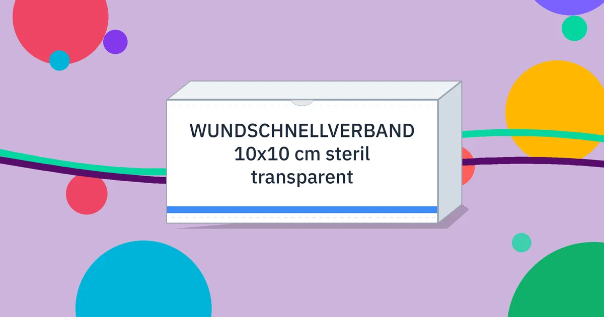 Symbolbild: Packung mit der Aufschrift WUNDSCHNELLVERBAND 10x10 cm steril transparent (PZN 20126393) – Verfügbarkeit und Bezug in Apotheken in Frankfurt am Main