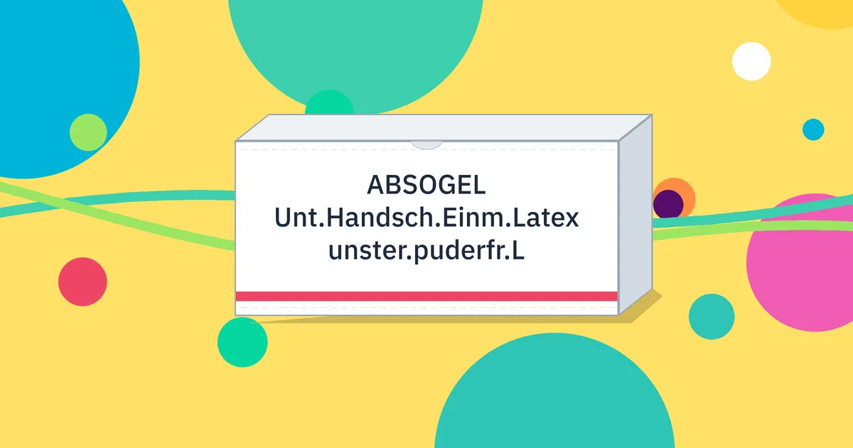 Symbolbild: Packung mit der Aufschrift ABSOGEL Unt.Handsch.Einm.Latex unster.puderfr.L (PZN 16527838) – Verfügbarkeit und Bezug in Apotheken in Frankfurt am Main